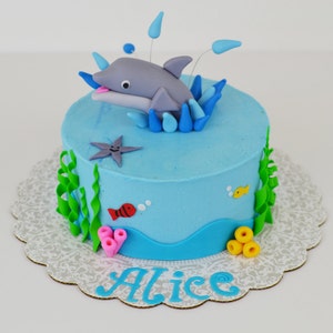 Fondant Dolphin Cake Topper Set, Coral Cake, Mermaid Cake, Sea Animals ...