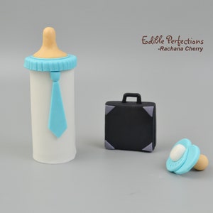 Boss Baby Bottle ,pacifier and Briefcase Cake Toppers Set, Fondant Boss ...
