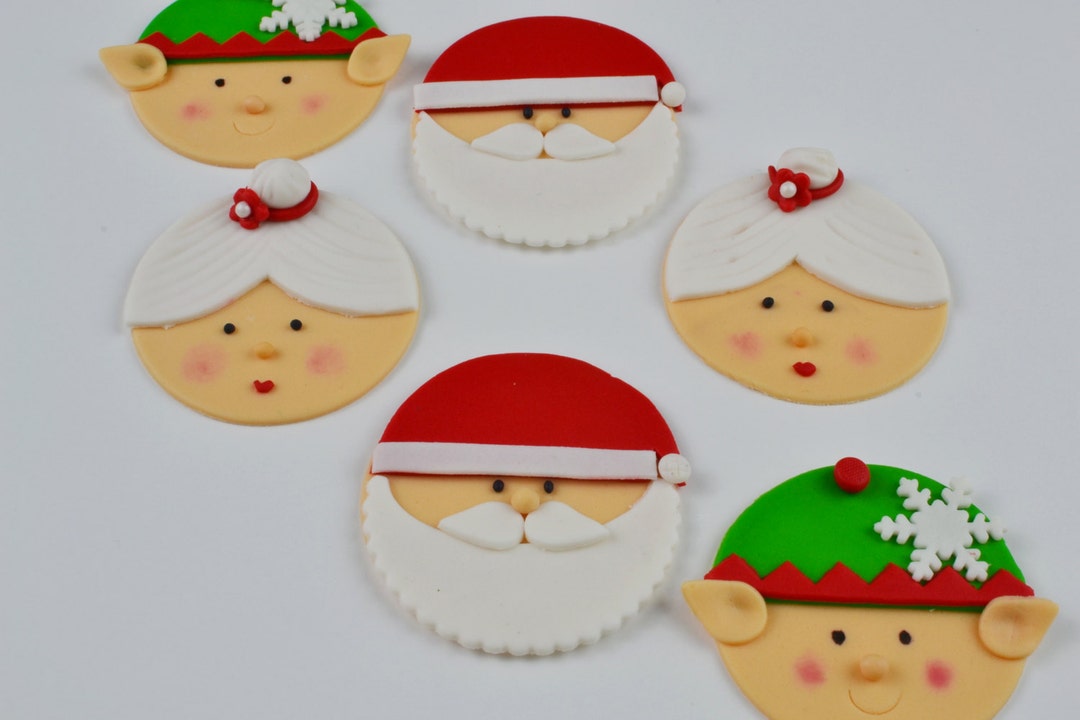 Edible Christmas Cupcake Toppers, Santa Mrs. Clause Elf Cupcake Toppers ...