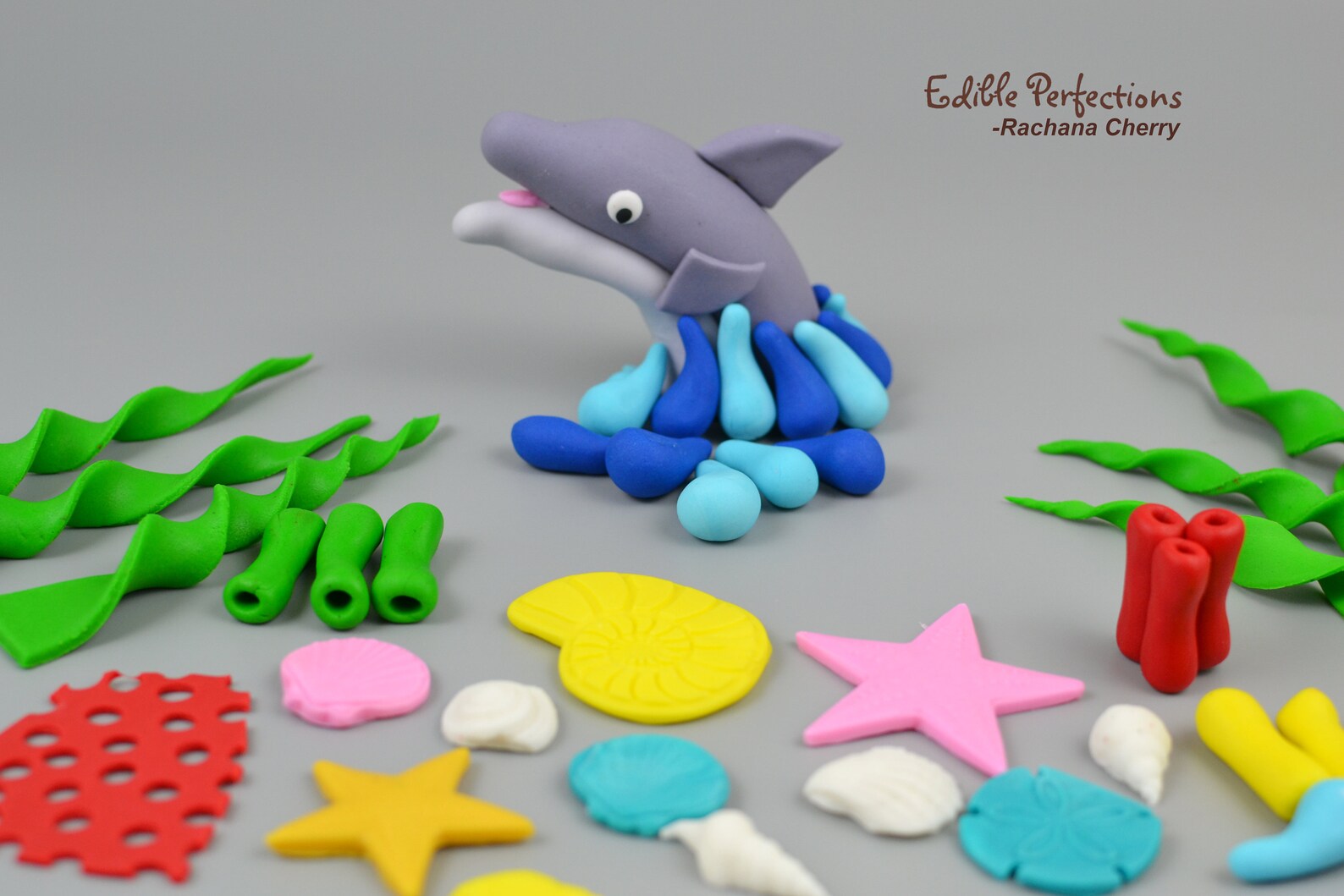 Fondant Dolphin Cake Topper Set, Coral Cake, Mermaid Cake, Sea Animals ...