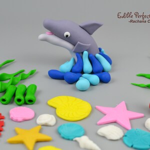Fondant Dolphin Cake Topper Set, Coral Cake, Mermaid Cake, Sea Animals ...