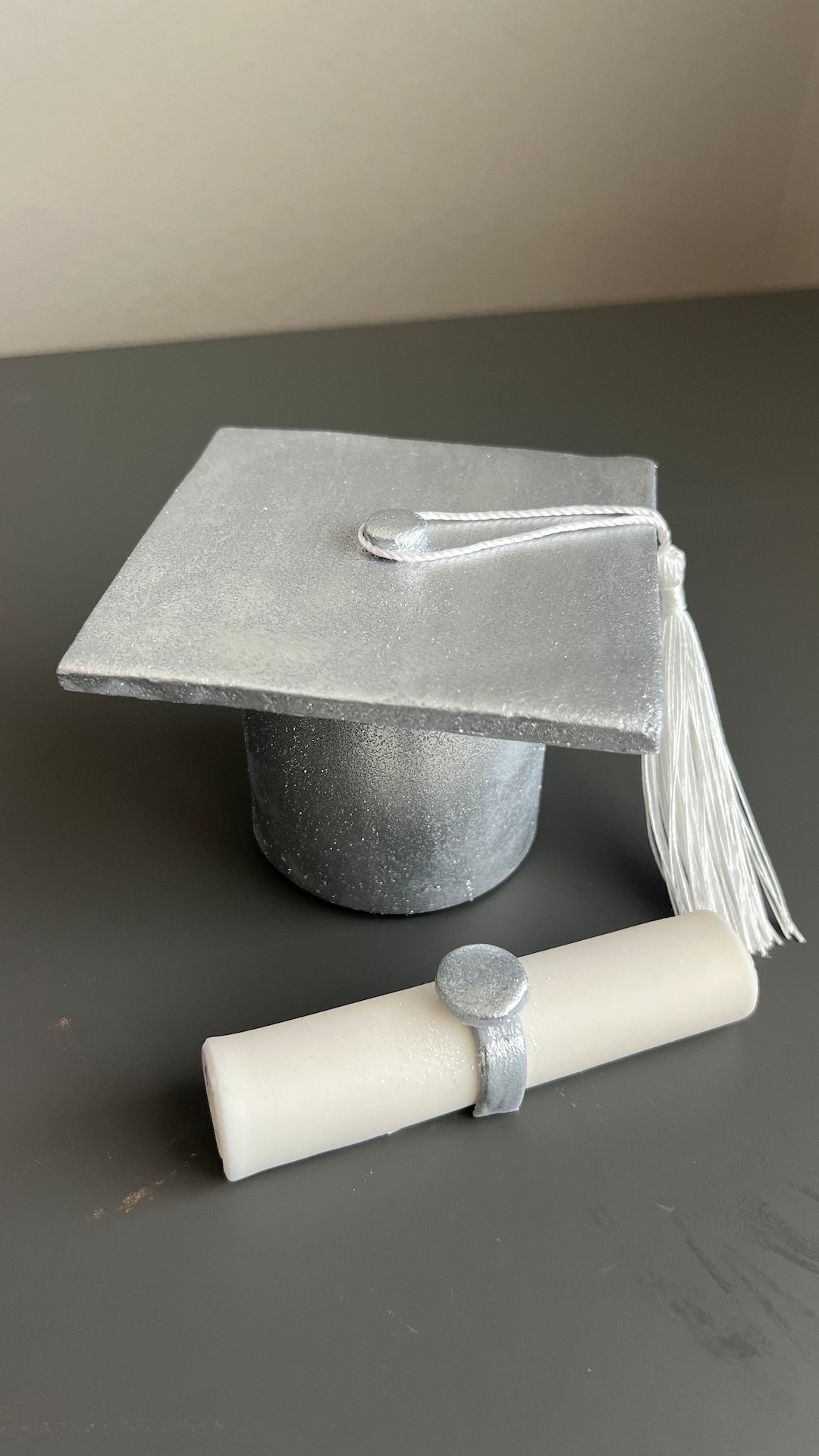 Fondant Silver Graduation Cap and Diploma Cake Topper With Silk Tassel ...