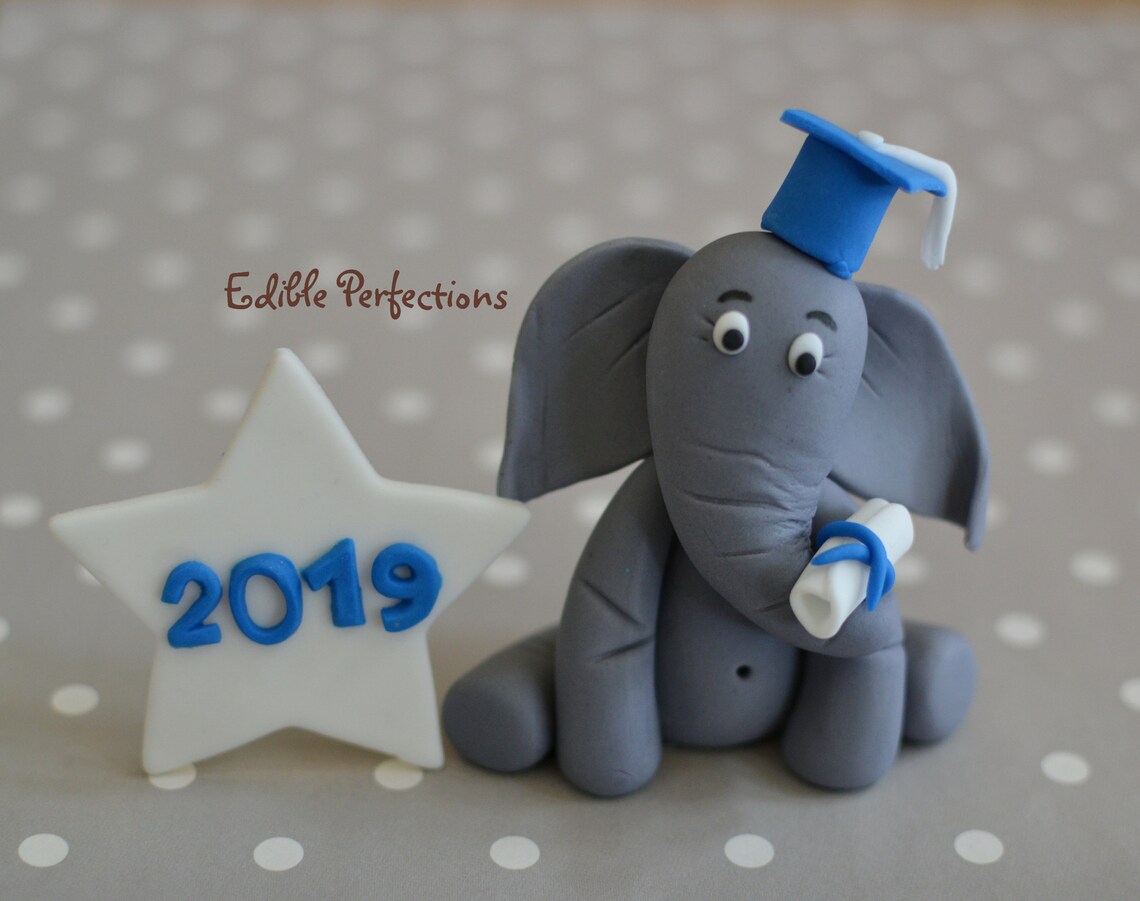 Graduation Elephant Cake Topper Fondant Graduation Elephant - Etsy