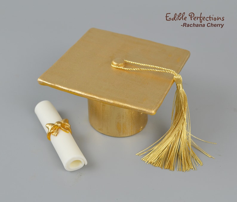 Fondant Gold Graduation Cap Cake Topper With Silk Tassel With Name ...