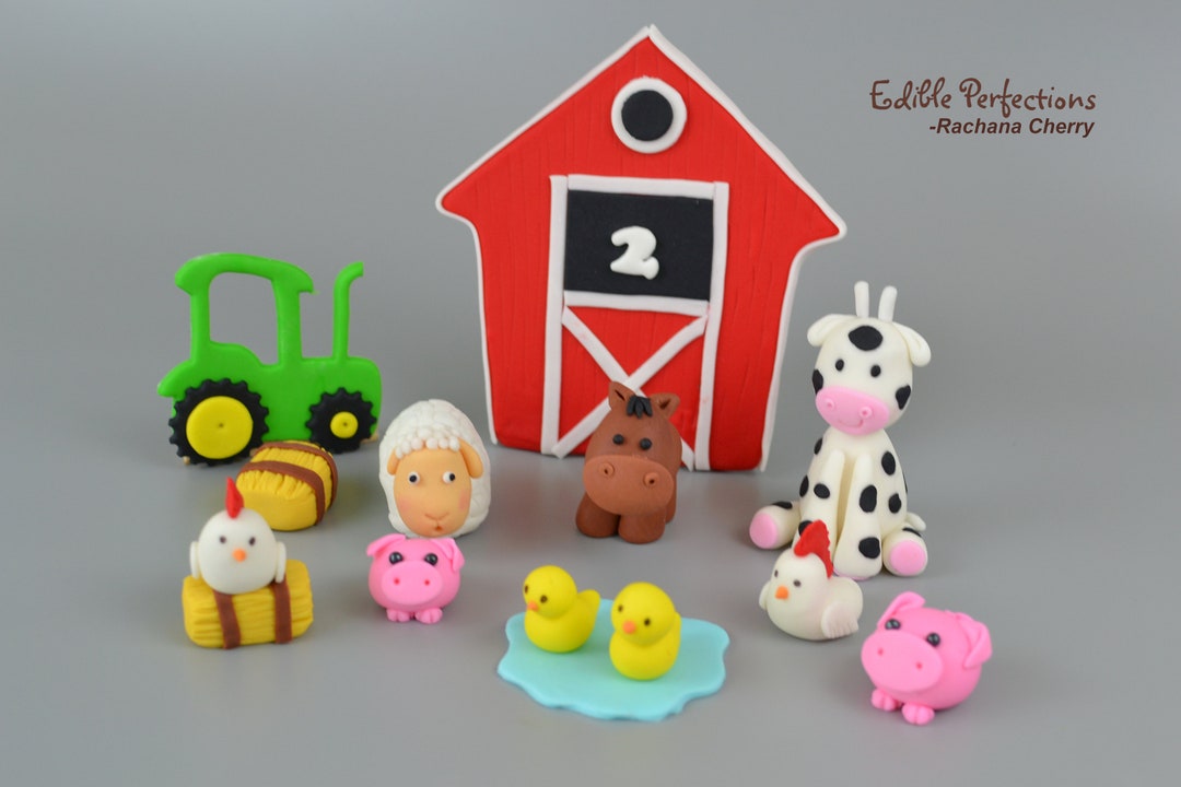 Fondant Farm Animal Cake Topper Set: Barnyard Birthday Theme - Etsy