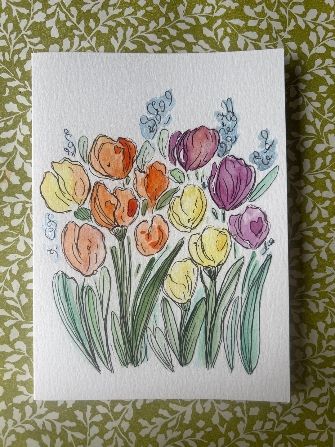 Flower Greeting Card, Watercolor Flower Card, Homemade Cards - Etsy