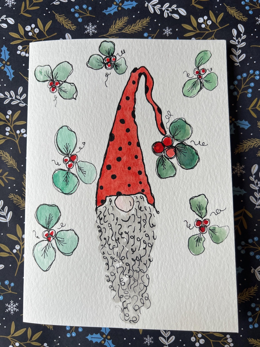 Christmas Gnome Card, Watercolor Gnome Holiday Card, Watercolor ...