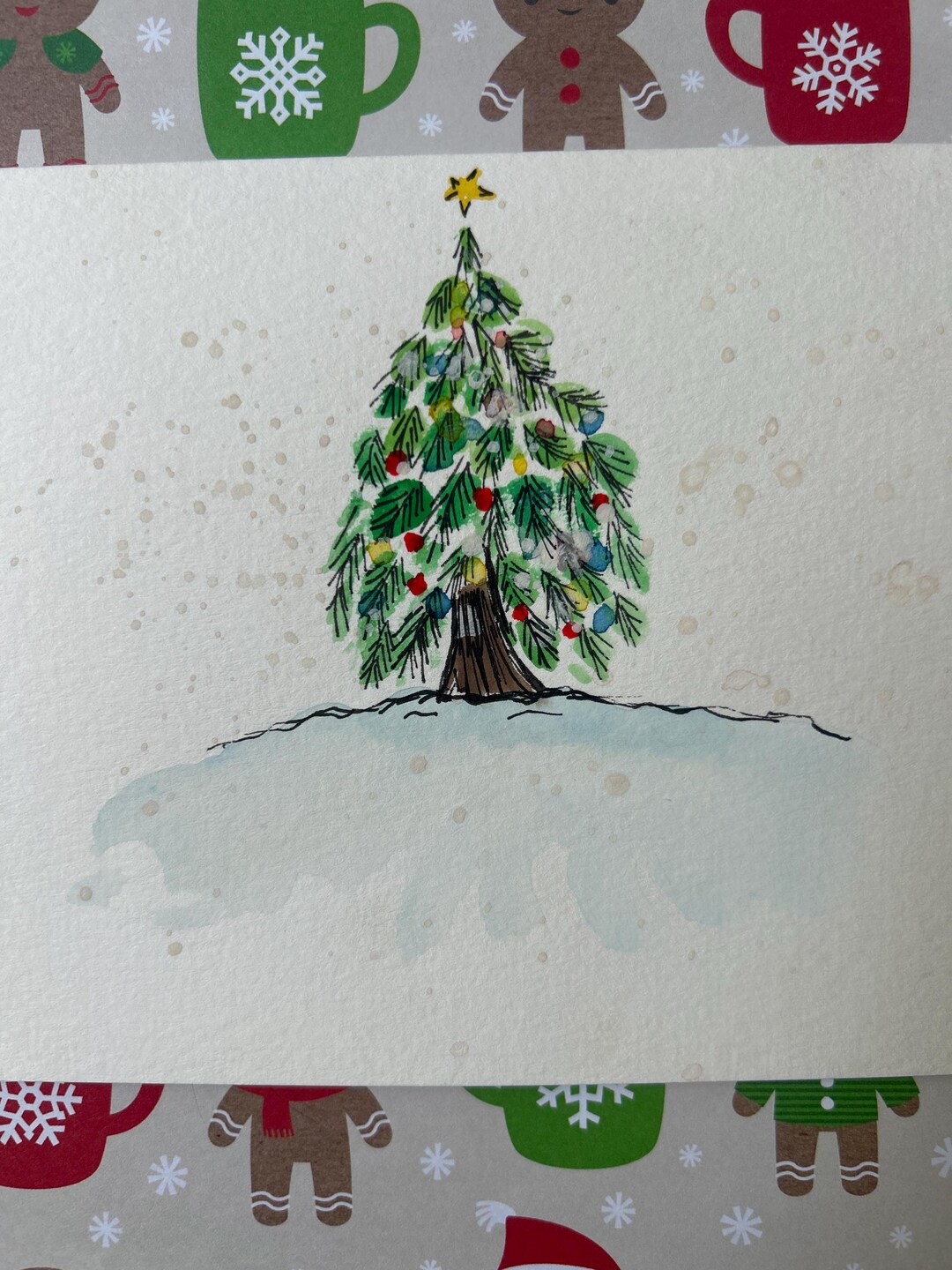 Watercolor Christmas Card, Christmas Tree Card, One of a Kind - Etsy
