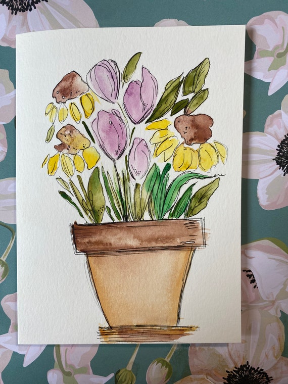 Watercolor Flower Card Hand Painted Flower Card One of a - Etsy