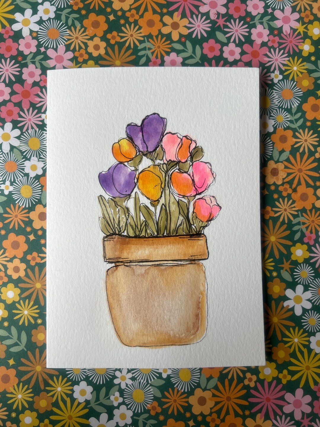 Watercolor Flower Card, Hand Painted Flower Card, One of a Kind - Etsy