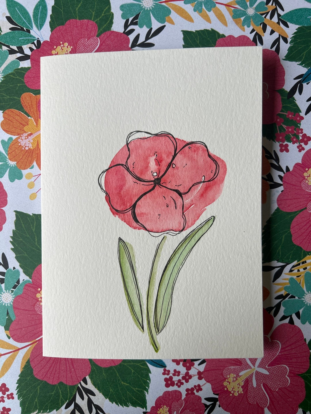 Watercolor Flower Card, Hand Painted Card, Homemade Card - Etsy