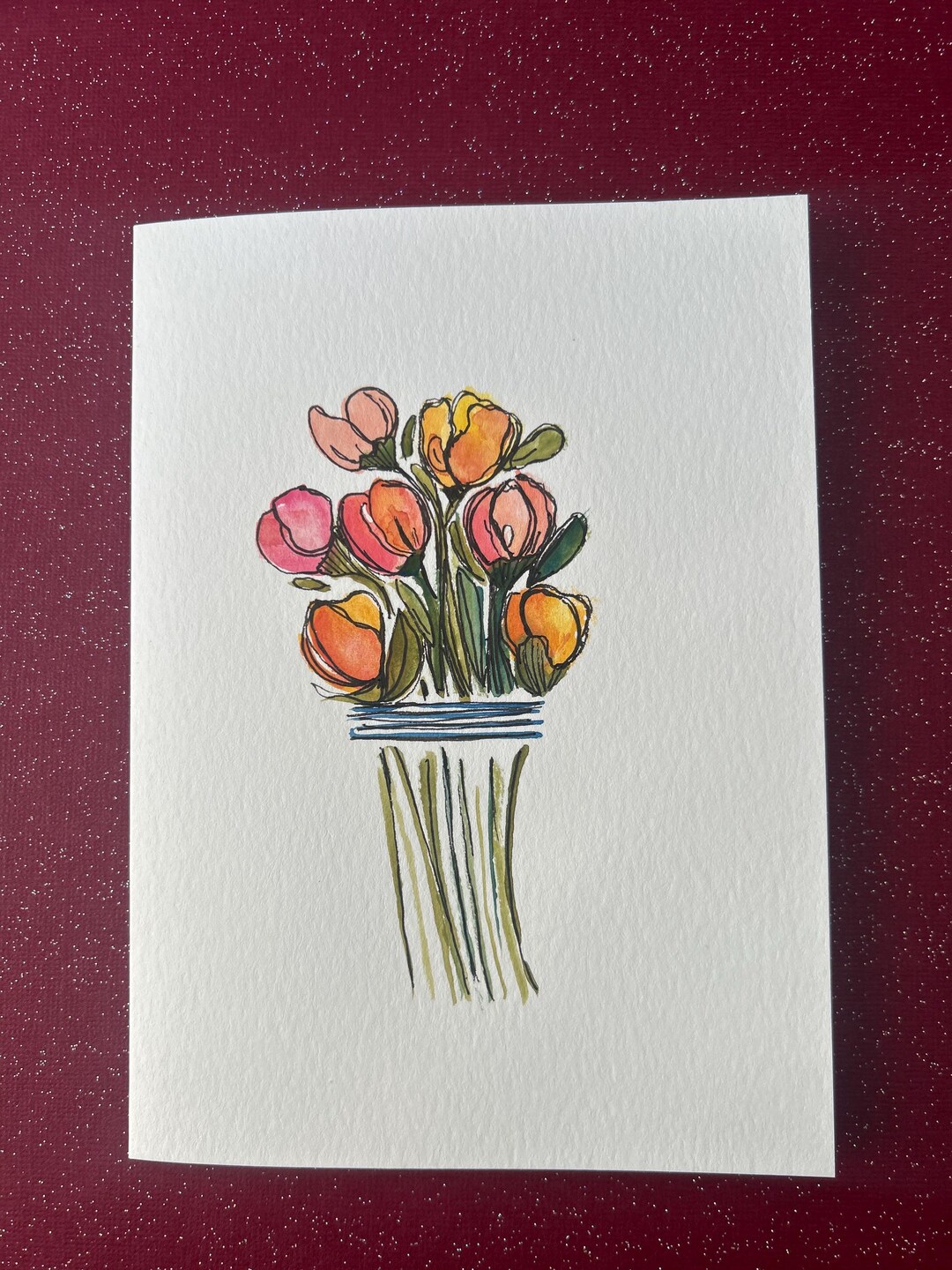 Hand Painted Flower Card, Watercolor Flower Card, One of a Kind Card - Etsy