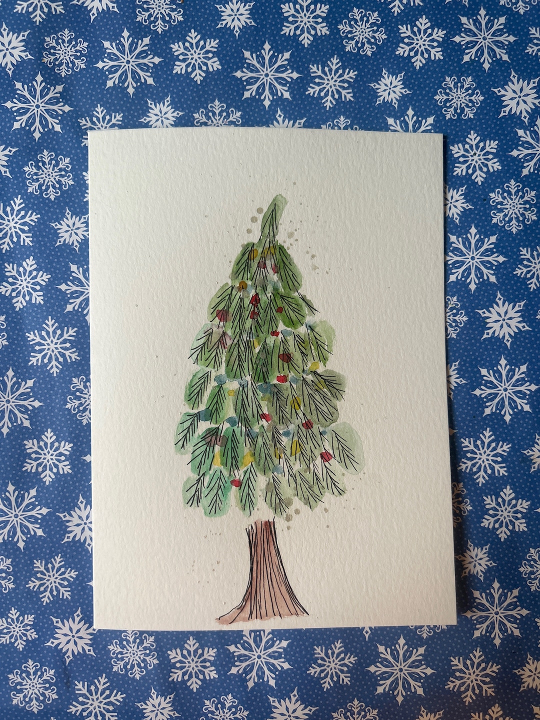 Hand Painted Christmas Card, Watercolor Christmas Tree Card, One of a ...