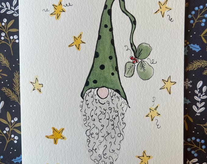 Christmas Gnome Card, Watercolor Gnome Holiday Card, Watercolor ...