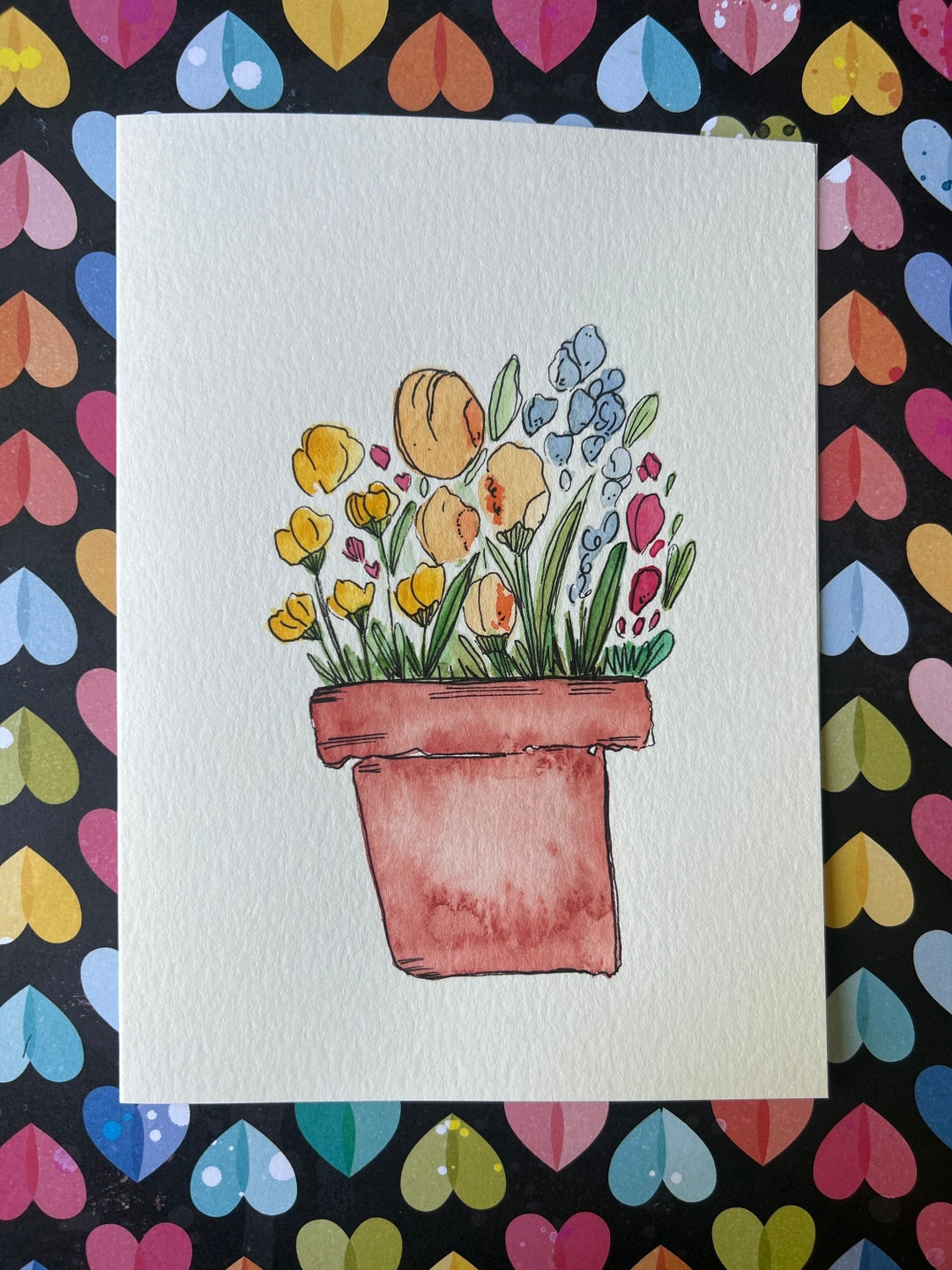 Hand Painted Flower Card, Watercolor Flower Card, Homemade Flower Card ...