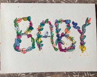 Watercolor Baby Card | Etsy