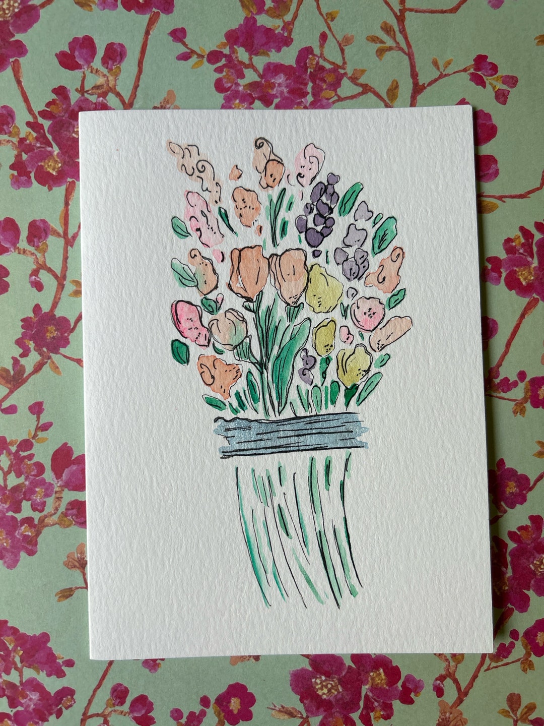Hand Painted Flower Card, Watercolor Flower Card, One of A Kind Card - Etsy