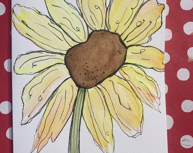 Sunflower Card Watercolor Sunflower Card Homemade Sunflower - Etsy