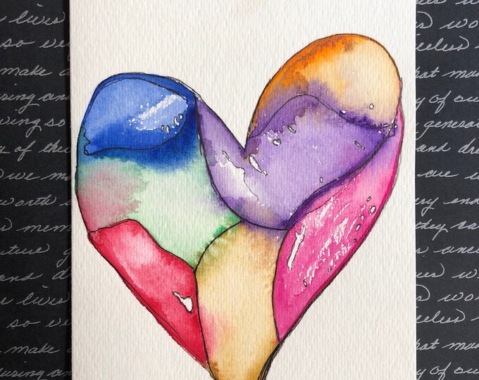 Watercolor Heart Card Hand Painted Heart Card Love Cards - Etsy