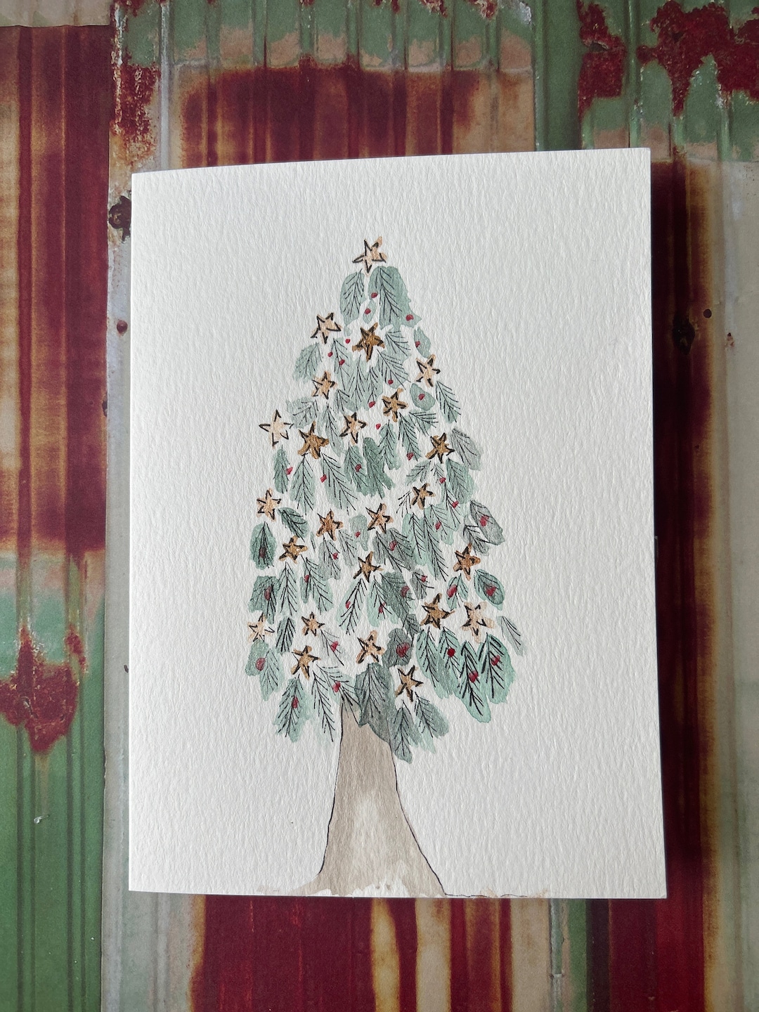Hand Painted Christmas Card, Watercolor Christmas Tree Card, One of a ...