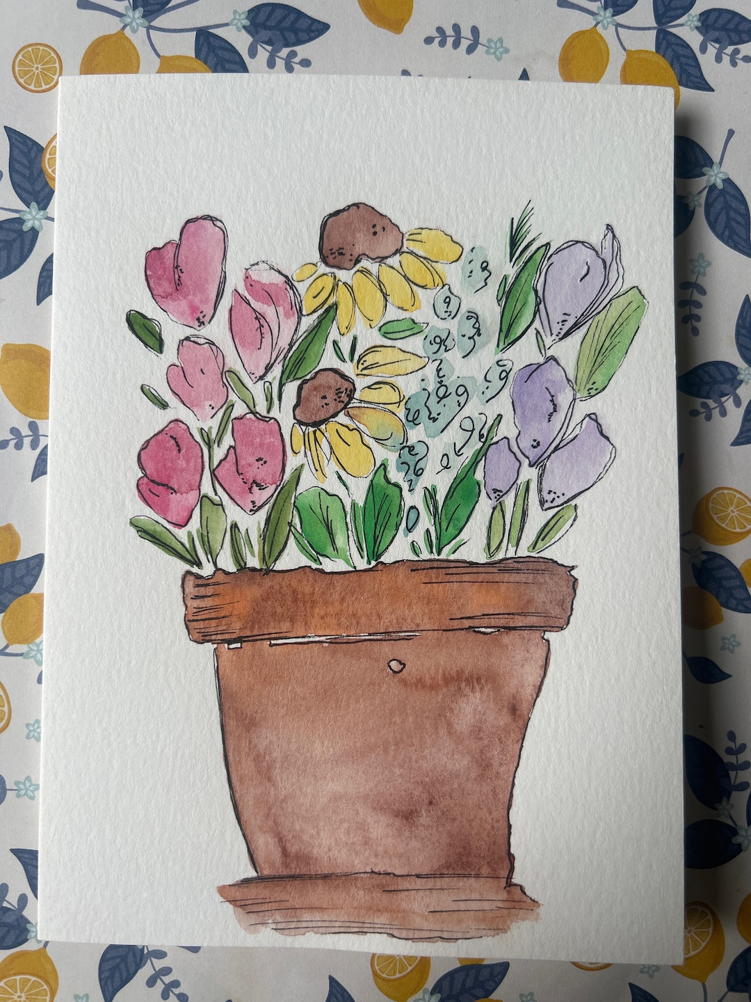 Hand Painted Flower Card Watercolor Flower Card Homemade - Etsy