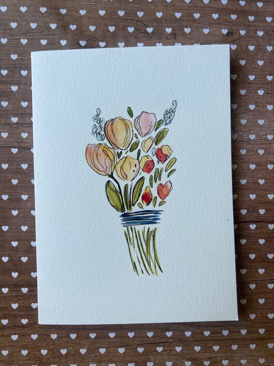 Watercolor Flower Card, Hand Painted Flower Card, One of a Kind ...