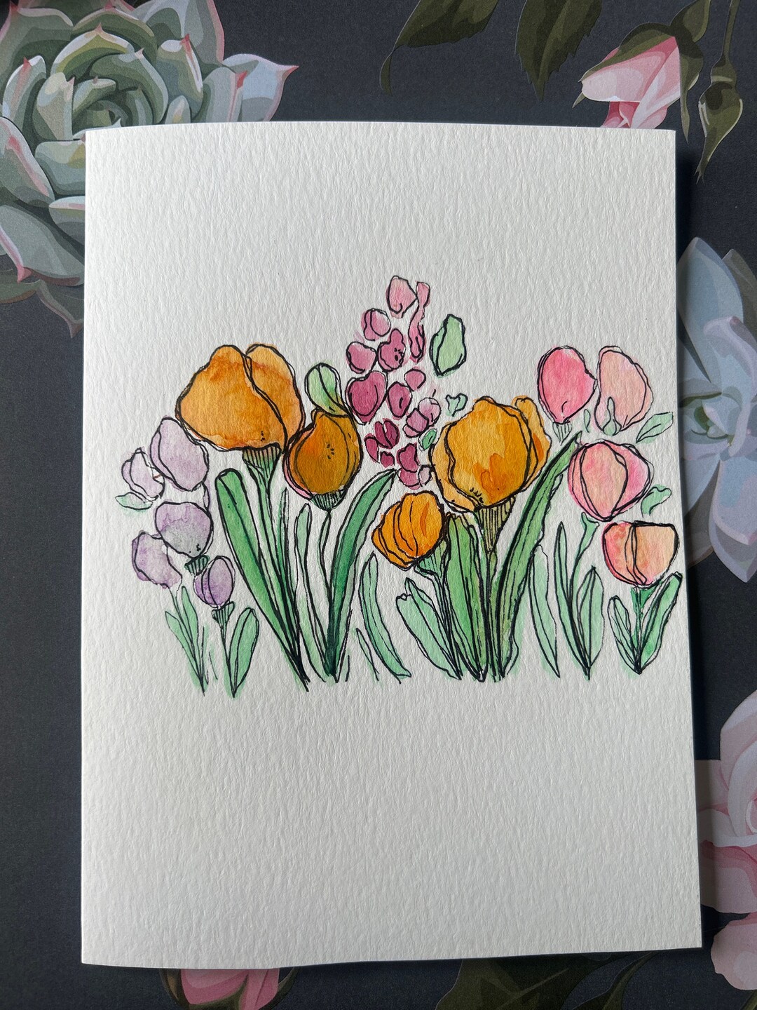 Flower Greeting Card, Watercolor Flower Card, Homemade Cards - Etsy