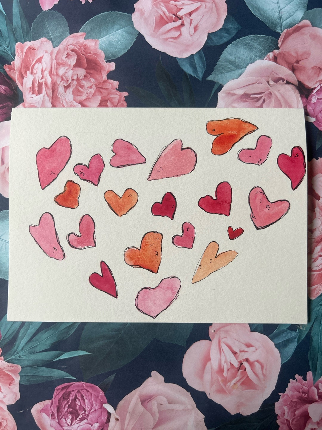 Watercolor Heart Card, Watercolor Love Card, Love Card, Hearts - Etsy