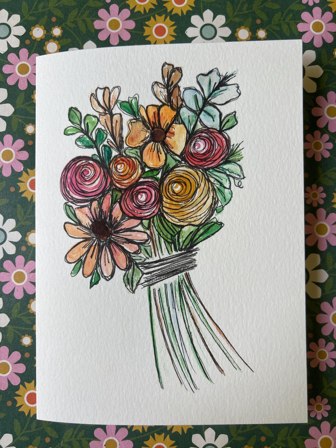 Hand Painted Flower Card, Watercolor Flower Card, One of A Kind Card - Etsy
