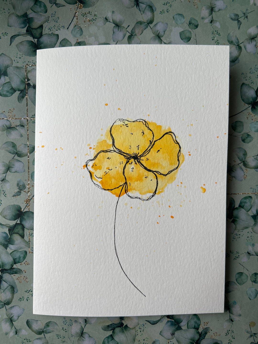 Hand Painted Flower Card, Watercolor Flower Card, One of A Kind Card - Etsy