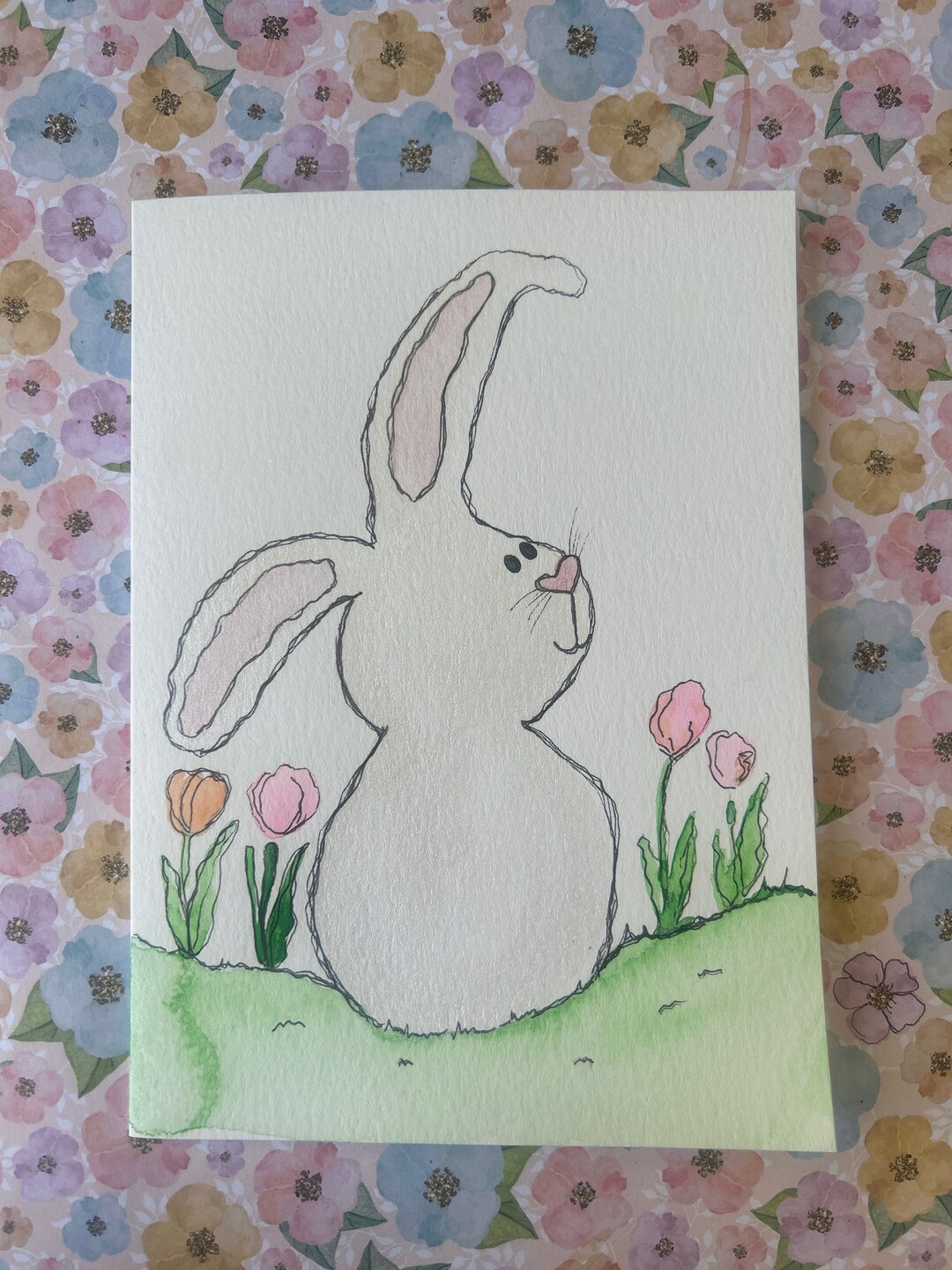 Watercolor Easter Card, Easter Bunny Card - Etsy