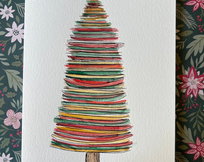 Christmas Card, Watercolor Christmas Tree Card, Homemade Christmas ...
