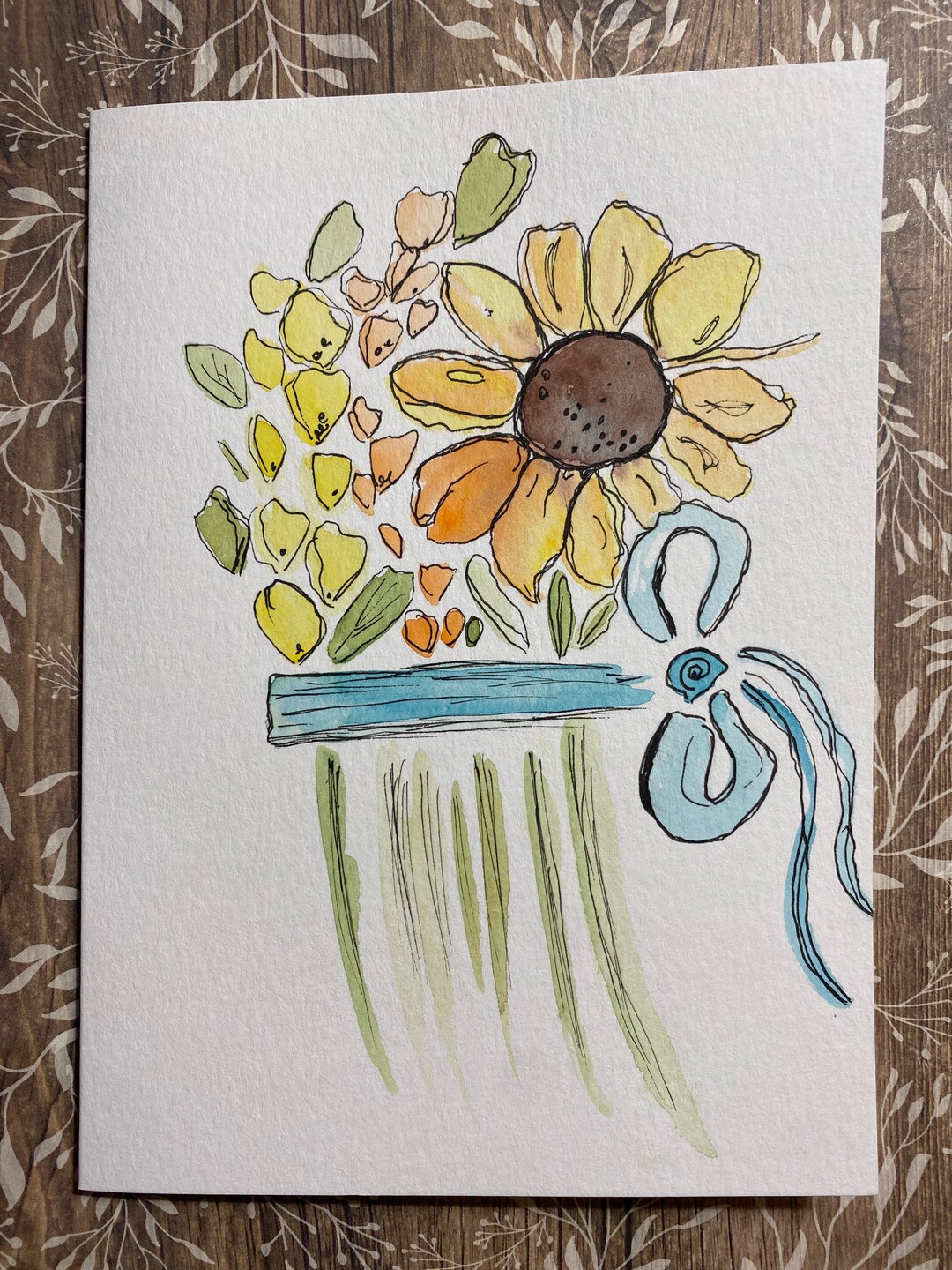 Watercolor Flower Card, Hand Painted Flower Card, One of a Kind Card - Etsy