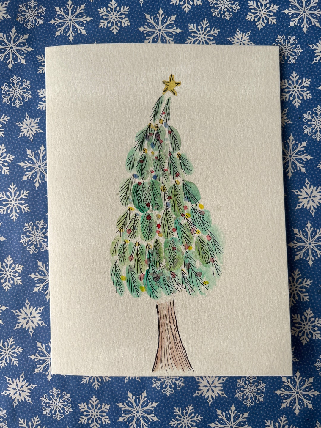 Hand Painted Christmas Card, Watercolor Christmas Tree Card, One of a ...