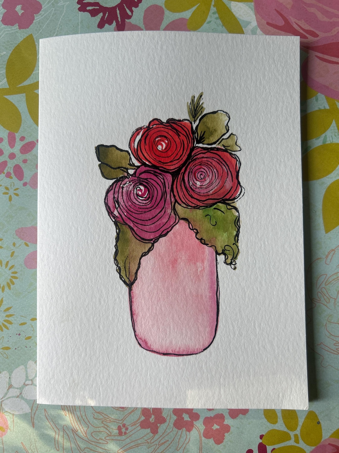 Hand Painted Watercolor Flower Card: Original Art - Etsy