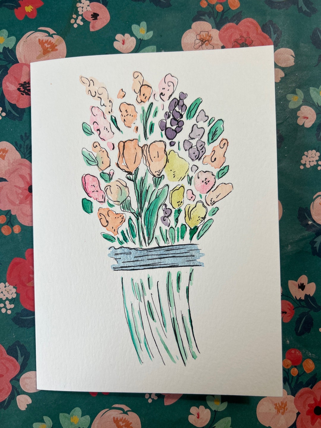 Hand Painted Flower Card Watercolor Flower Card One of A - Etsy
