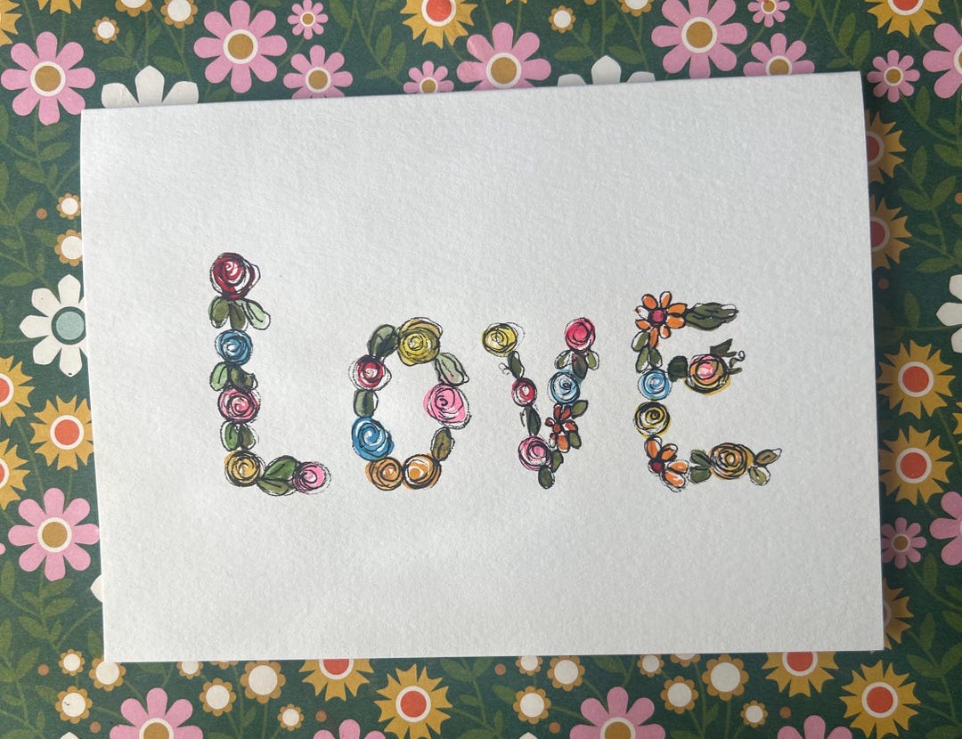 Watercolor Love Card, Love Flower Card, Hand Painted Card - Etsy