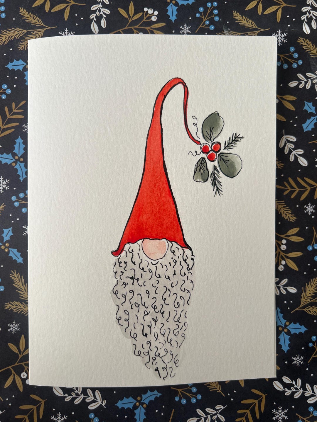Christmas Gnome Card, Watercolor Gnome Holiday Card, Watercolor ...