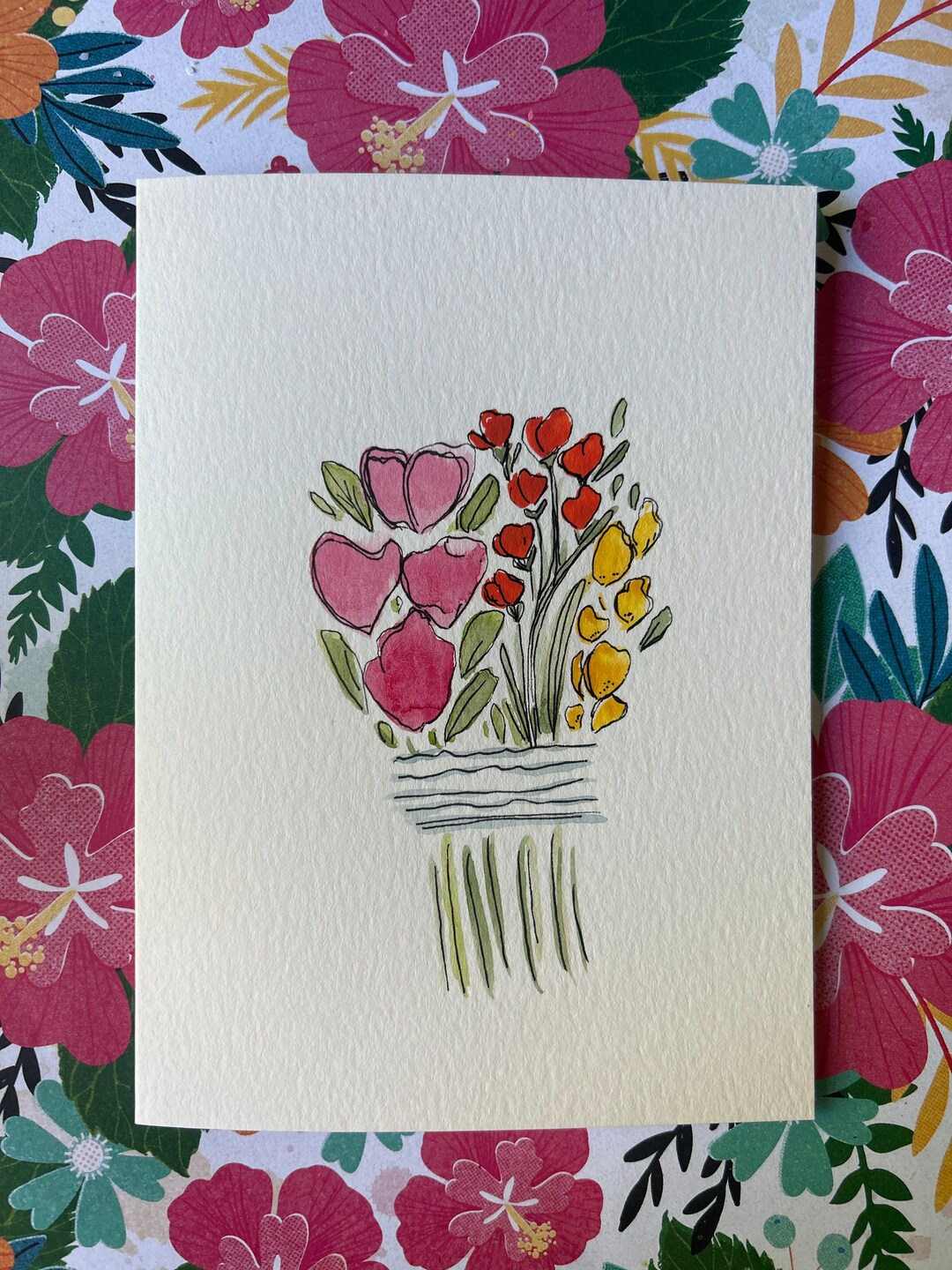 Hand Painted Flower Card, Watercolor Flower Card, Homemade Flower Card ...