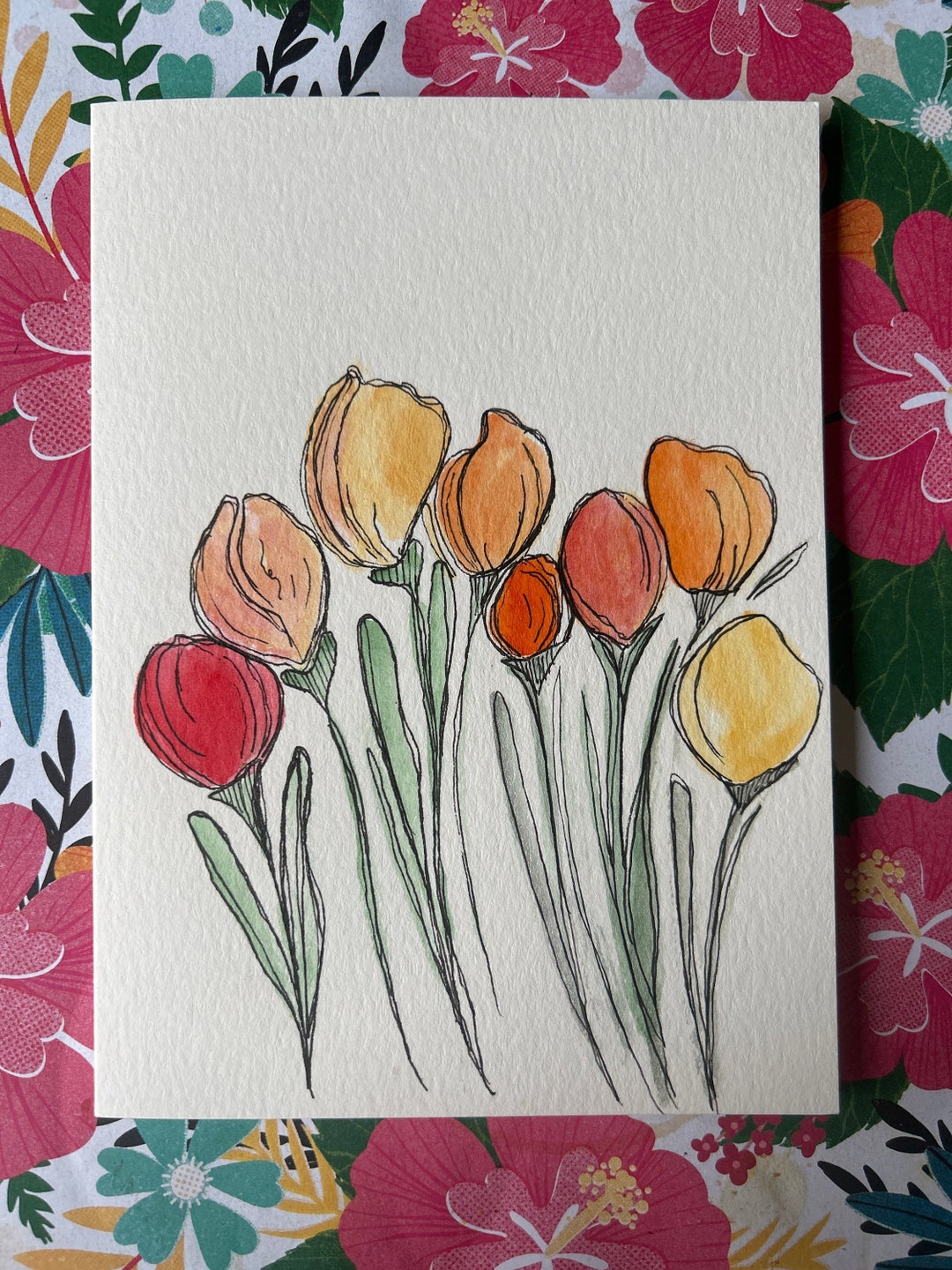 Flower Greeting Card, Watercolor Flower Card, Homemade Cards - Etsy