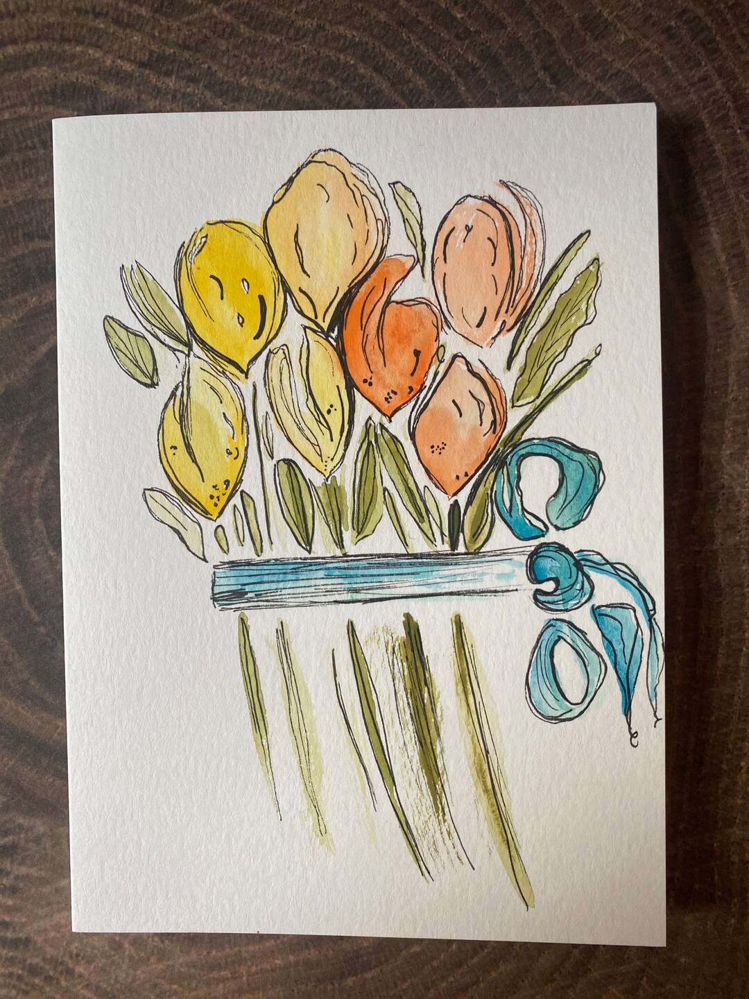 Tulip Card, Watercolor Tulip Card, Homemade Flower Card - Etsy