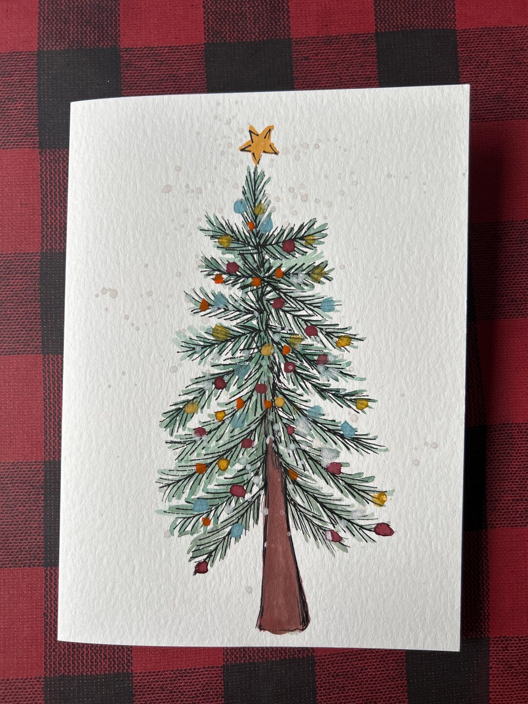 Christmas Card, Watercolor Christmas Tree Card, Homemade Christmas ...
