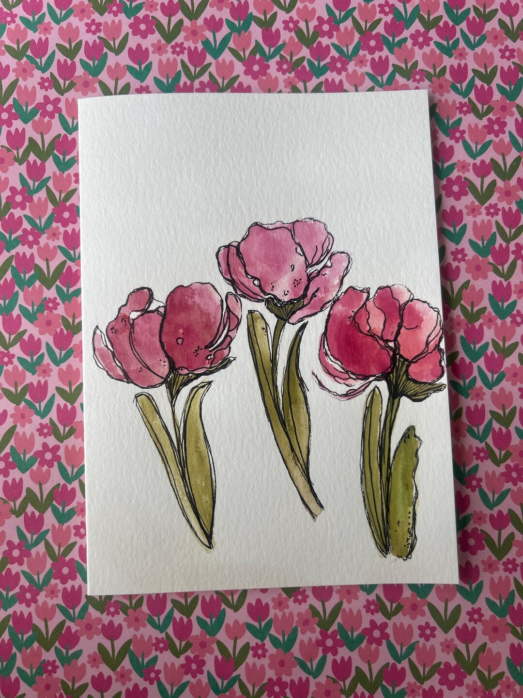 Hand Painted Flower Card, Watercolor Flower Card, Original Watercolor ...