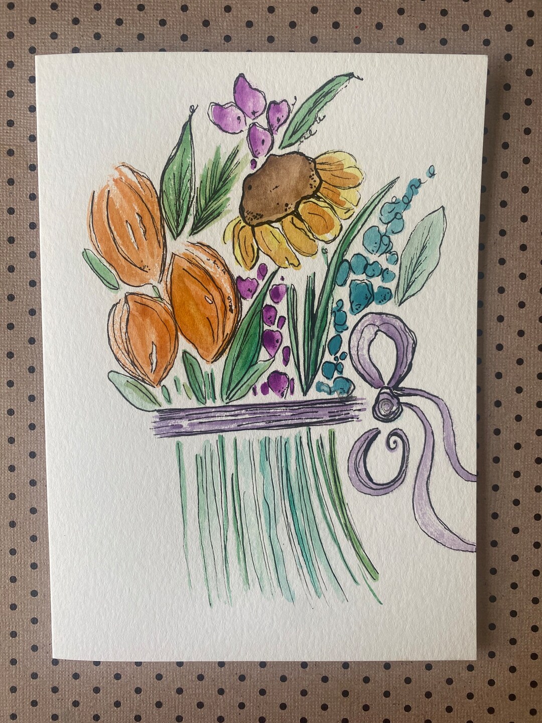 Watercolor Flower Card, Hand Painted Flower Card, One-of-a-kind ...