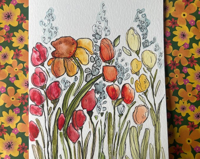 Hand Painted Flower Card, Watercolor Flower Card, Homemade Flower Card ...