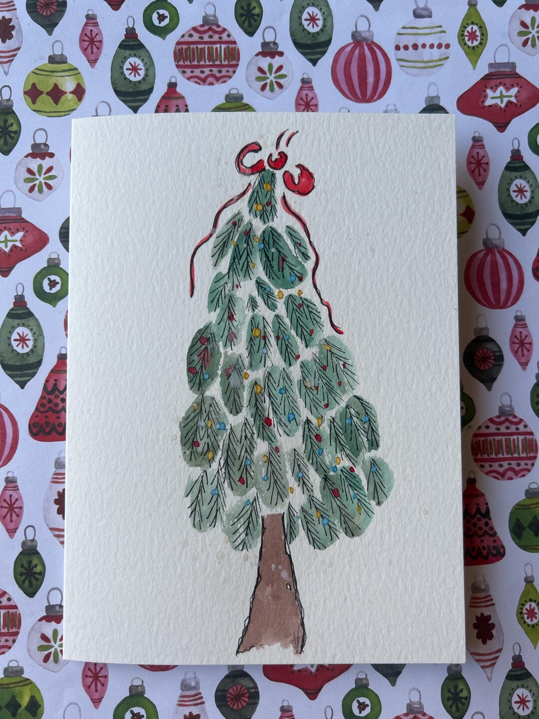 Christmas Card, Watercolor Christmas Tree Card, Homemade Christmas ...