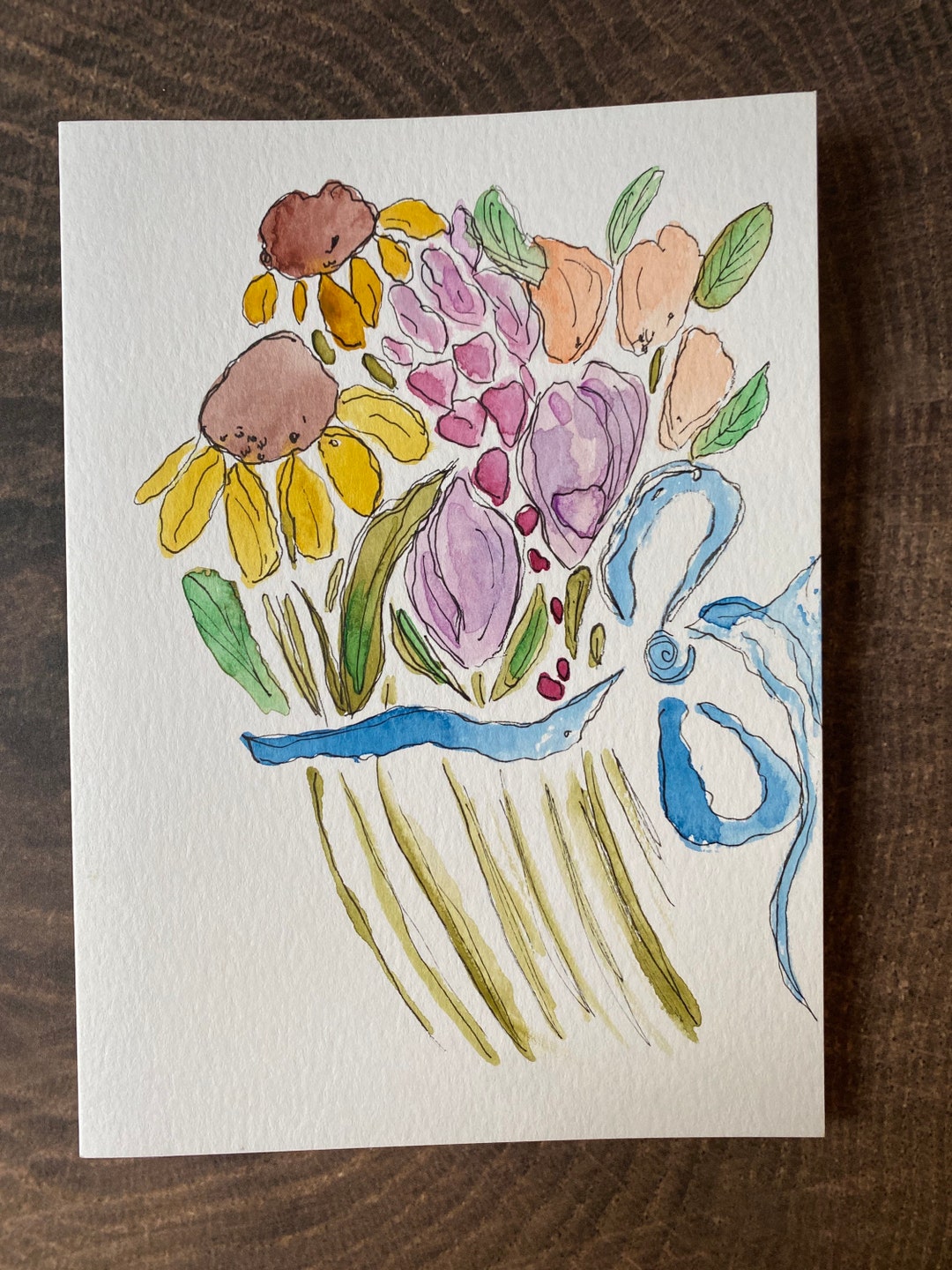 Watercolor Flower Card, Hand Painted Flower Card, One of a Kind Card - Etsy