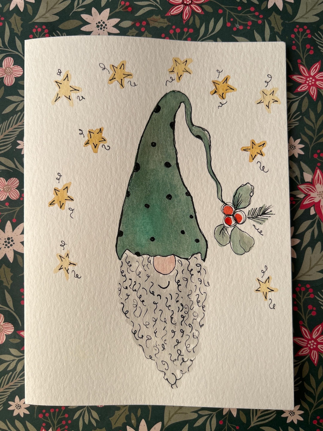 Christmas Gnome Card, Watercolor Gnome Holiday Card, Watercolor ...