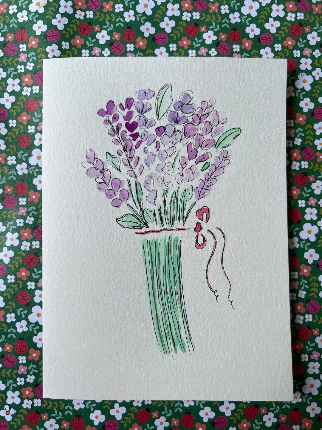 Lavender Greeting Card, Homemade Watercolor Greeting Card, One of a ...