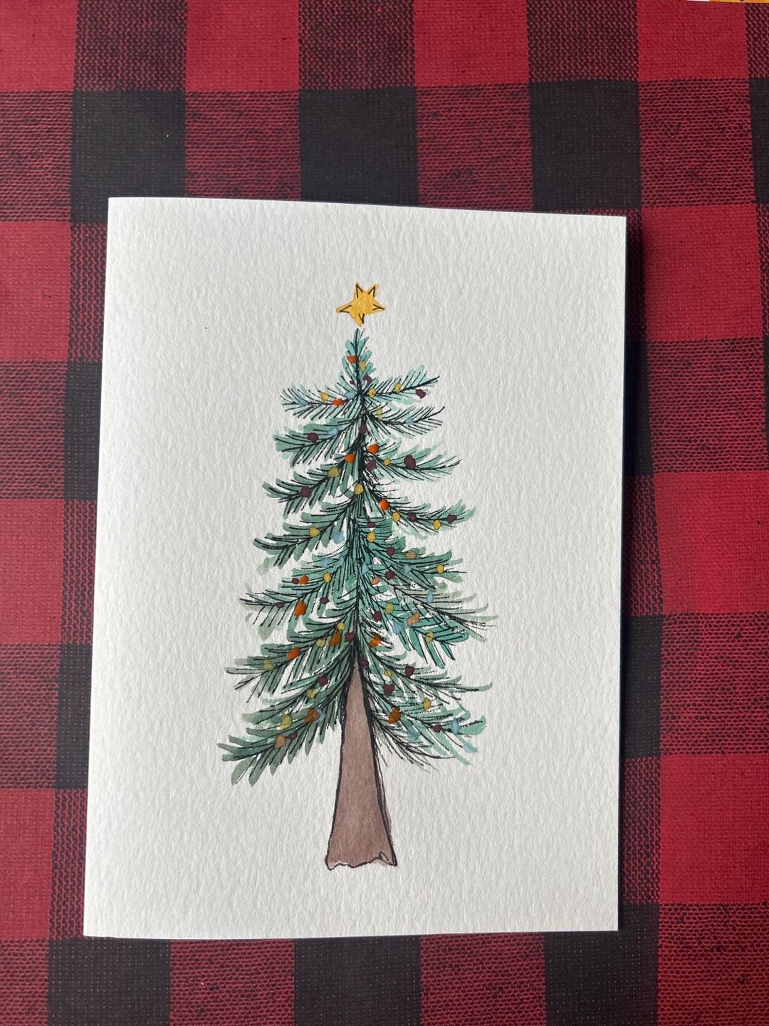 Christmas Card, Watercolor Christmas Tree Card, Homemade Christmas ...